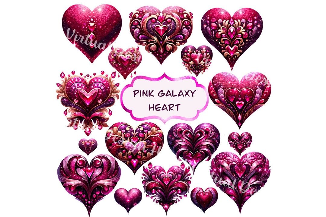 Galaxy Heart Clipart: Jeweled Love Symbols, 17 PNG (digital Download ...