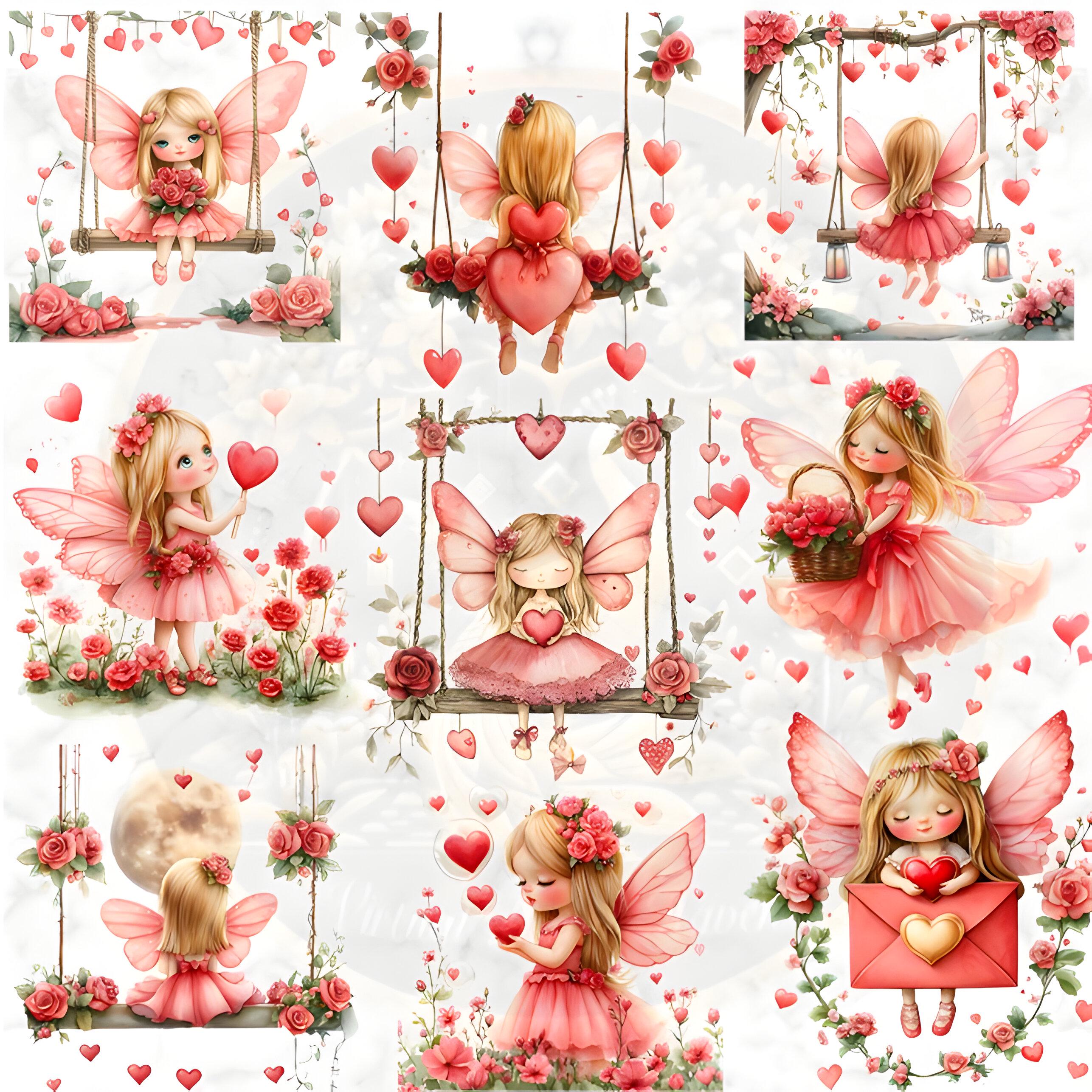 Valentine Fairy Clipart: Watercolor PNG Bundle (80+ Files) (commercial ...