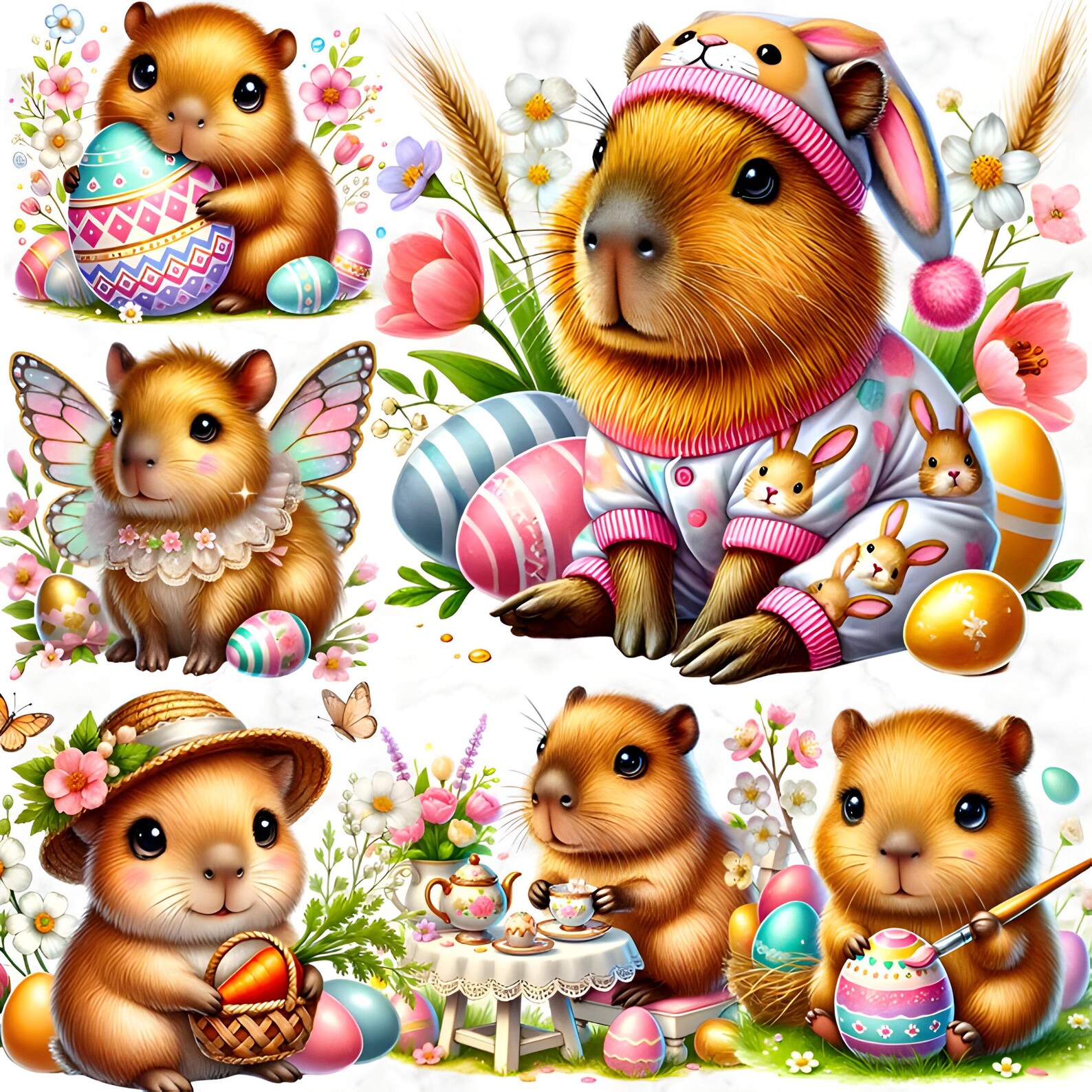 62 Easter Capybara Clipart, Cute Capybara Stickers PNG, Spring Animal ...