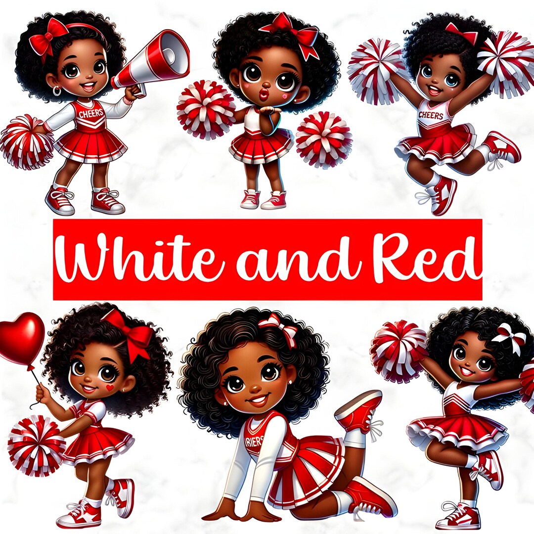 27 Cheerleader Clipart, Afro Girl PNG, Red White Cheer, Pom Pom ...