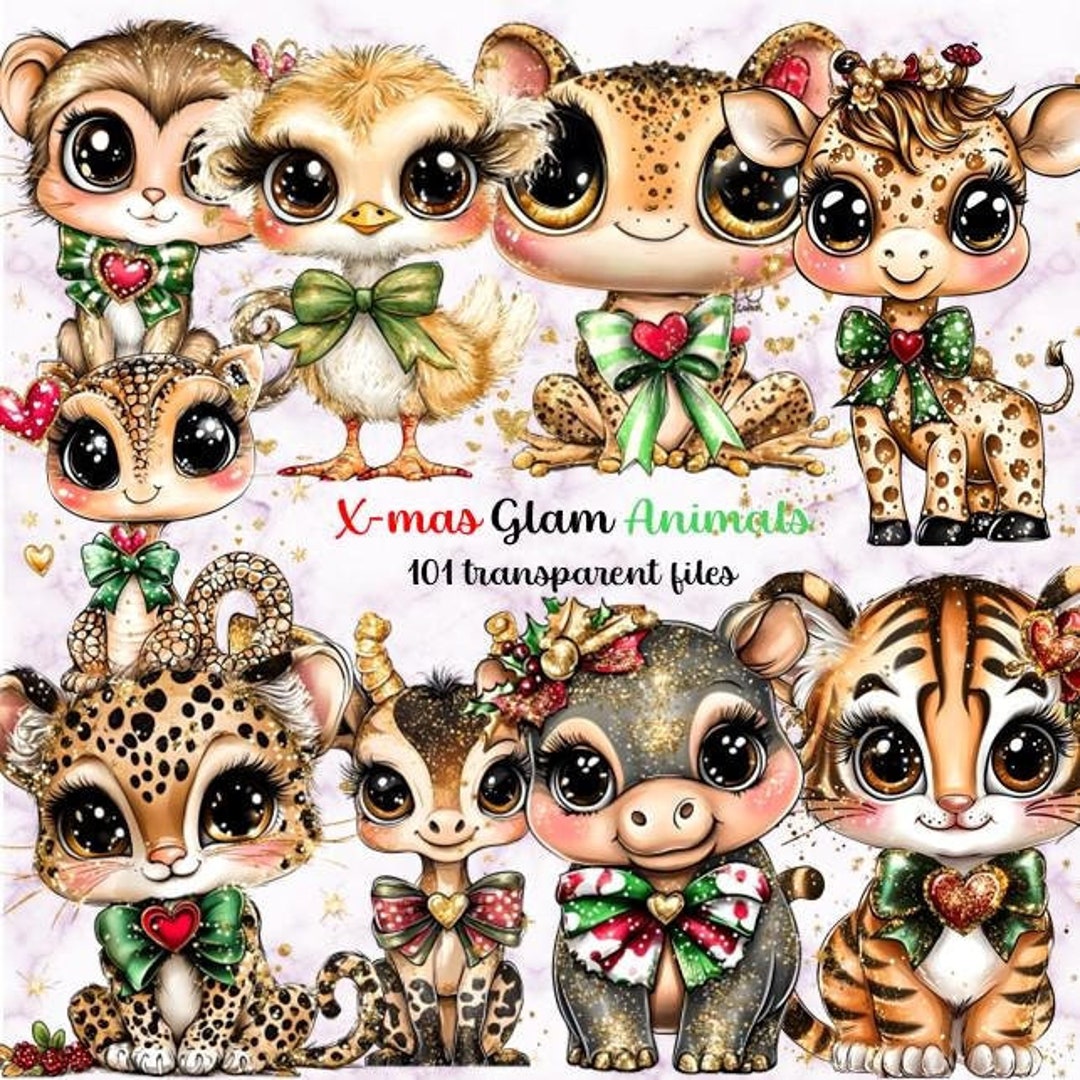 101 Christmas Animal Clipart Mega Bundle | Cute Glam Animals PNG ...