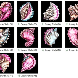 Iridescent Shells Clipart: Blue Pink Sea Life PNG (commercial Use) - Etsy
