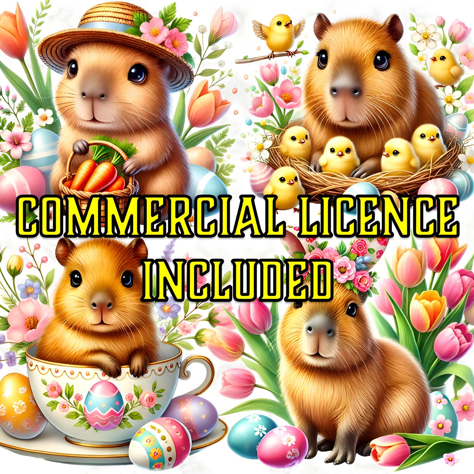 Easter Capybara Clipart, Watercolor Spring Animals (PNG, 62 Files) - Etsy