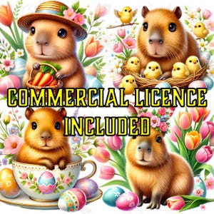 62 Easter Capybara Clipart, Cute Capybara Stickers PNG, Spring Animal ...