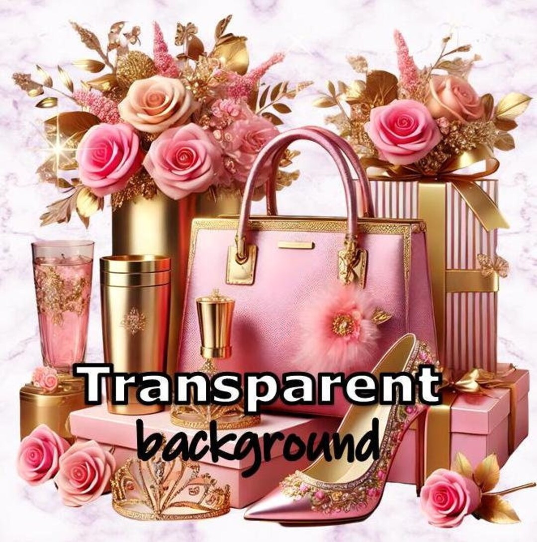Pink & Gold Glam Clipart: Handbag, Heels, Roses (PNG Digital Design) - Etsy