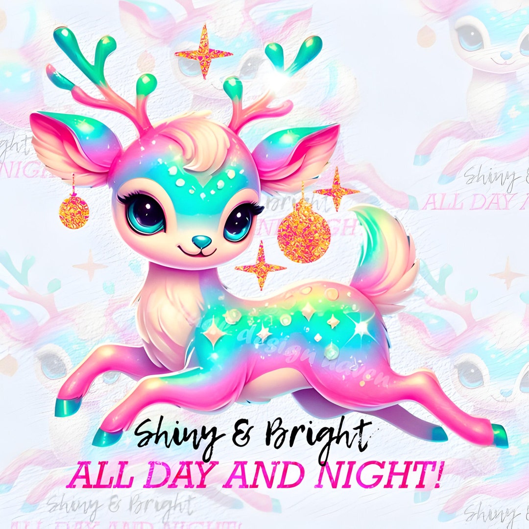 Iridescent Pastel Reindeer PNG: Glitter Christmas Deer Clipart (digital ...