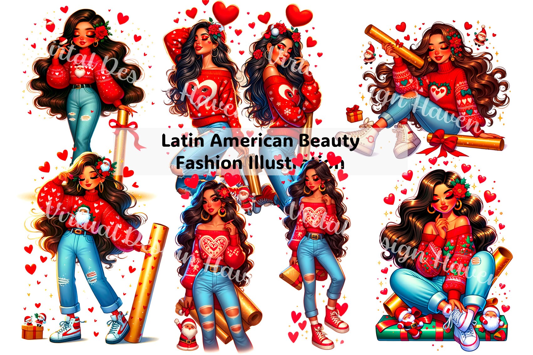 Latina Queen Christmas Clipart Set - Holiday Fashion Digital ...