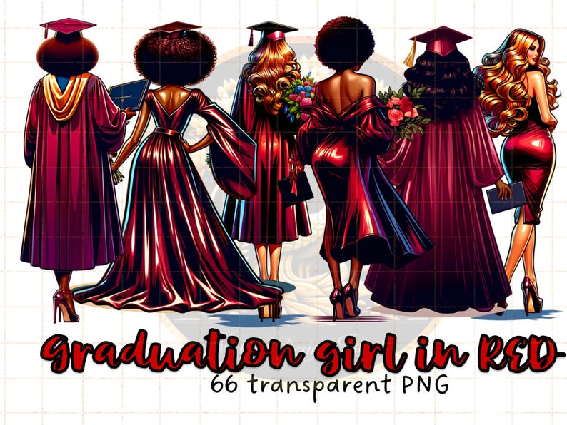 School Graduate in Red Clipart, Burgundy Success Woman PNG, Transparent ...