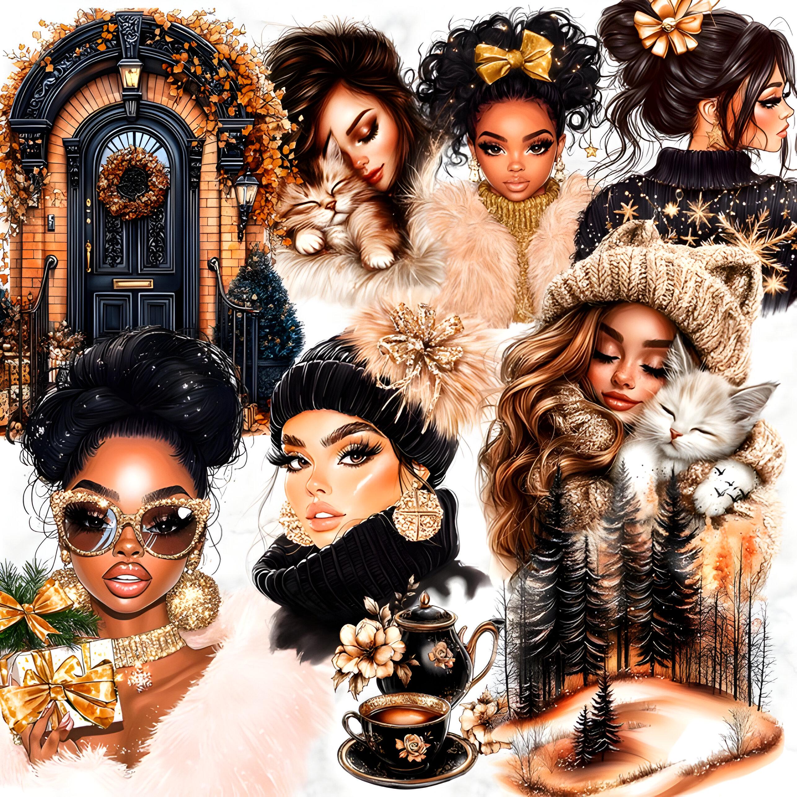 Black and Gold Christmas Clipart: Luxe Holiday PNG Bundle (digital ...