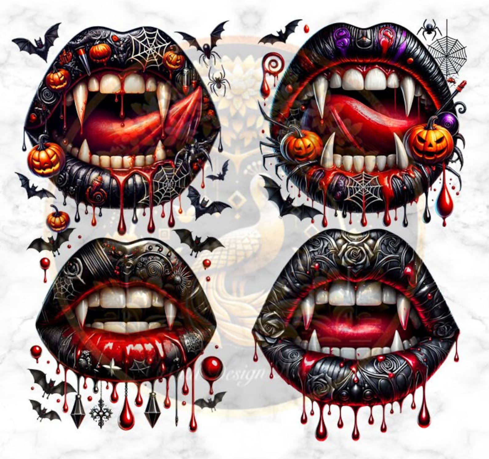 Vampire Lips Clipart, Gothic Lip Art, Dripping Blood Fangs PNG, Dark ...