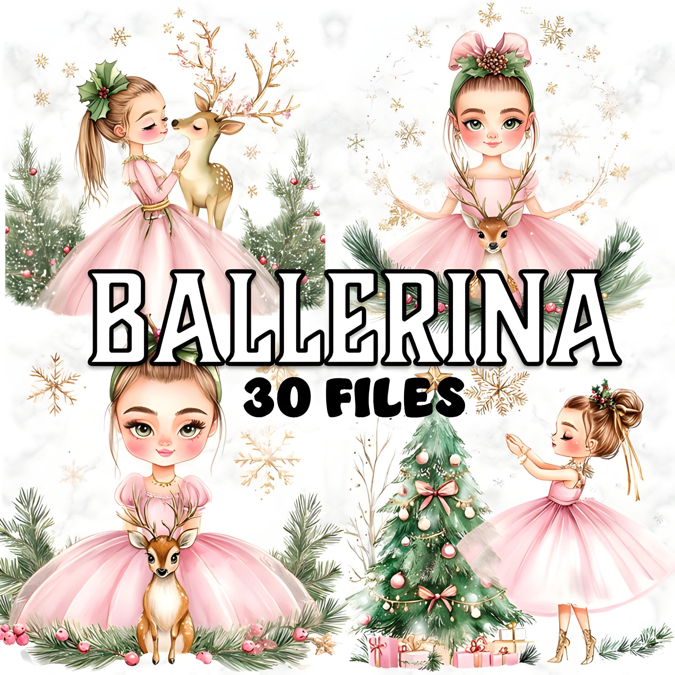 Watercolor Ballerina Christmas Clipart - Cute Holiday PNG Set - Pink ...