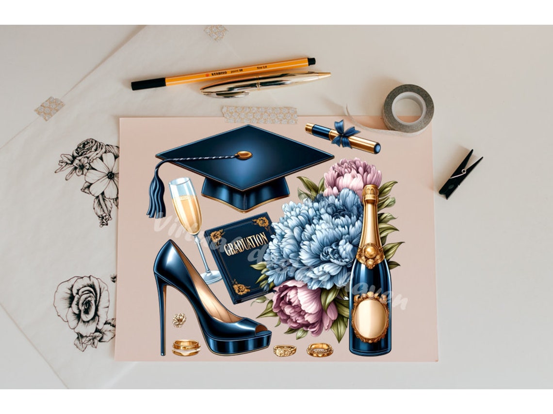 Blue Graduation Clipart Bundle, Transparent Graduation Image, Luxurious ...