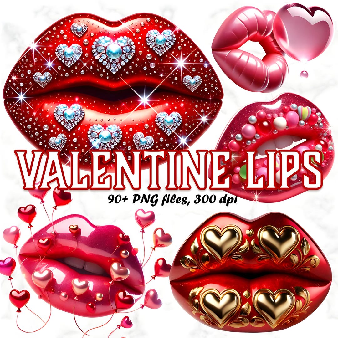 Valentine Lips Clipart, 90+ Romantic Lips Digital Stickers, Kiss Lips ...