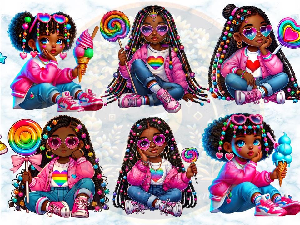 20 Cute African American Girl Clipart Bundle, Bright and Colorful ...