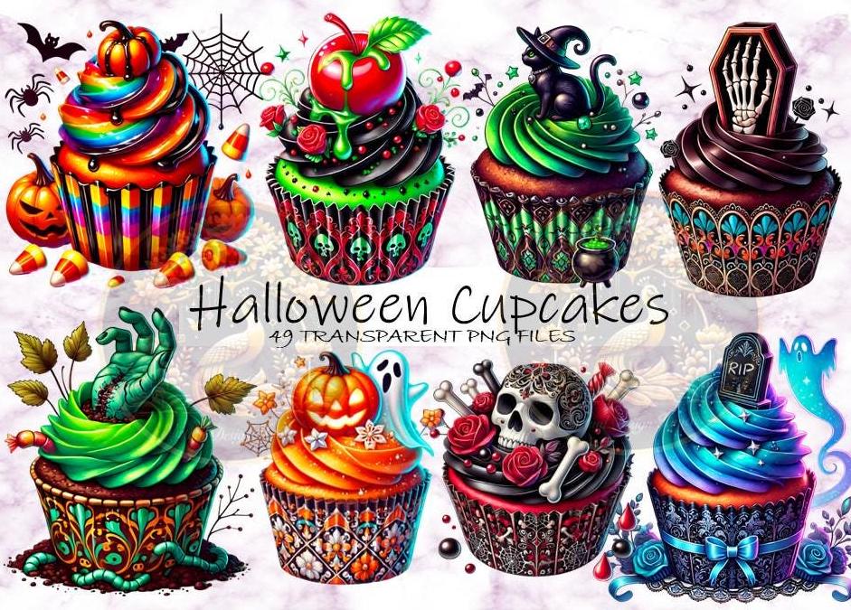 Halloween Cupcakes Clipart Set, Spooky Cupcake PNG, Transparent Files ...