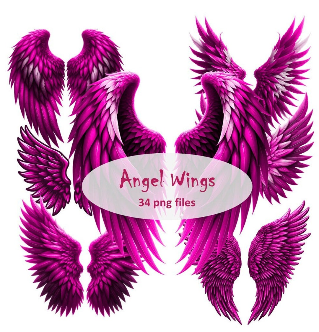 Fuchsia Angel Wings Clipart: Feather Illustration PNG (digital Download ...