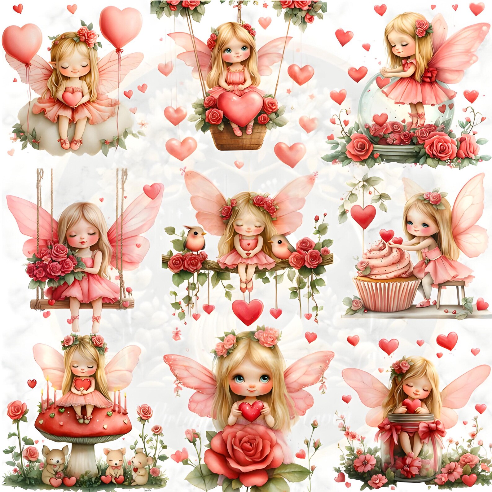 Valentine Fairy Clipart: Watercolor PNG Bundle (80+ Files) (commercial ...
