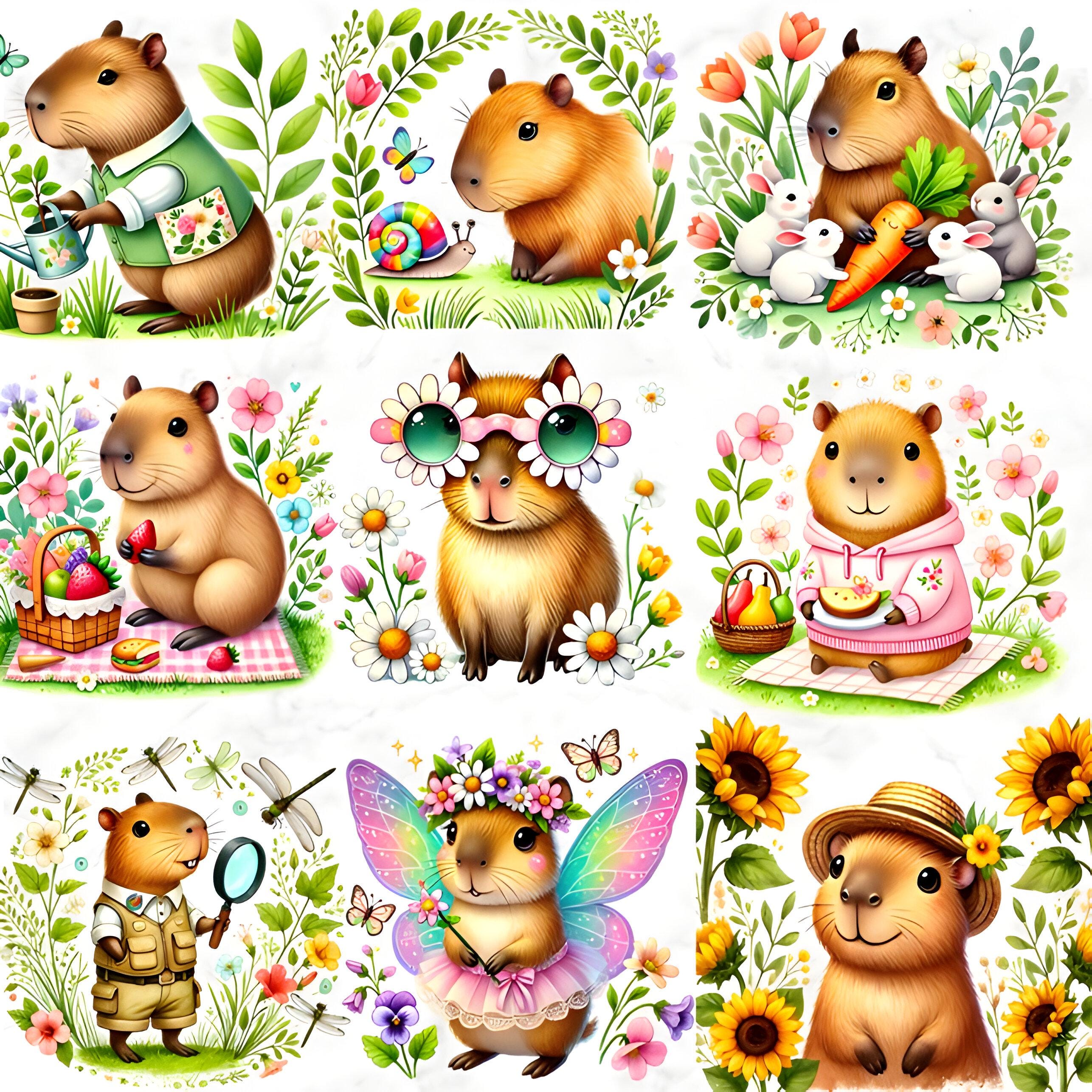 Paquete de 110 imágenes prediseñadas de capibara de primavera, lindo ...