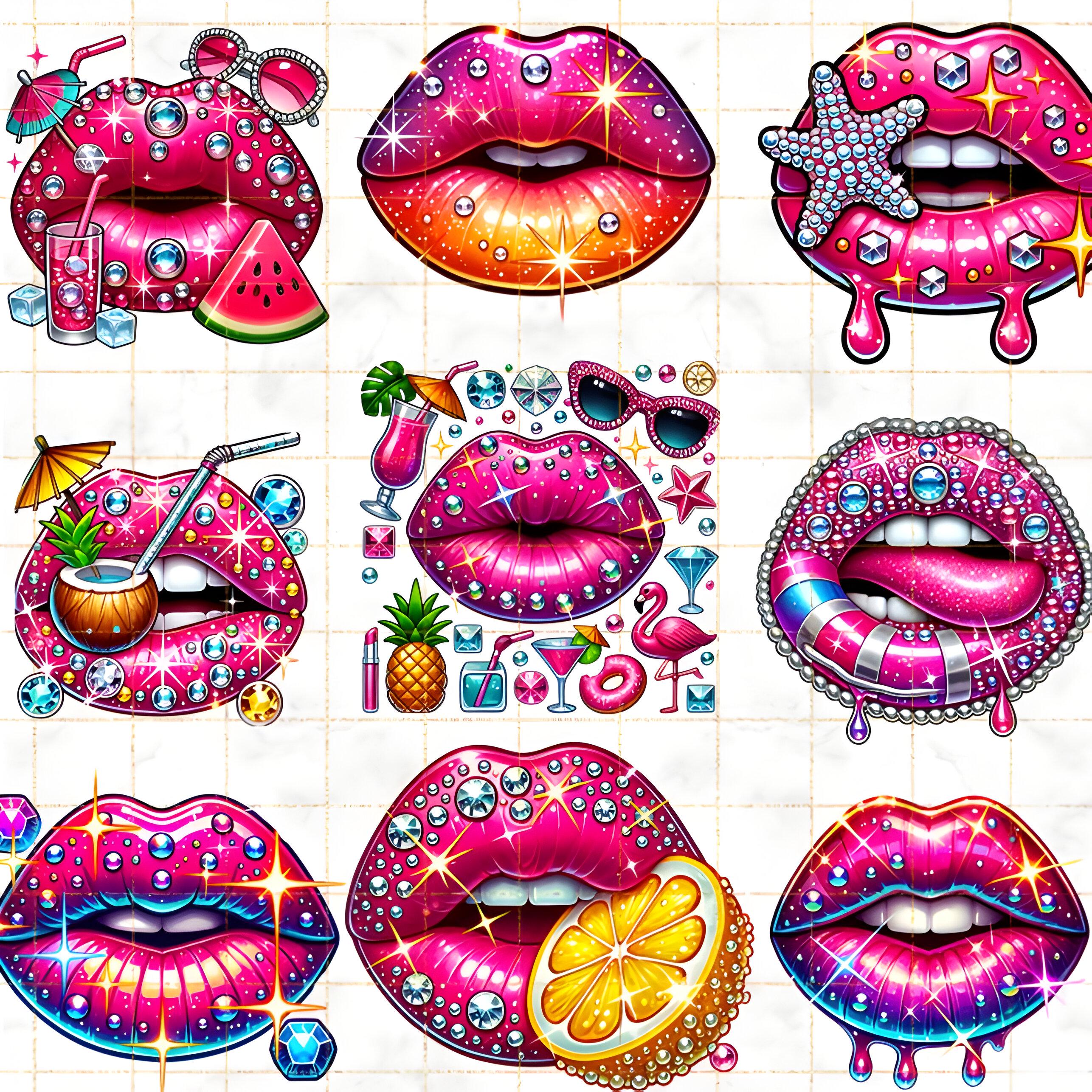 Summer Glitter Lips Clipart, 47 Diamond Glam Lip PNG, Tropical ...