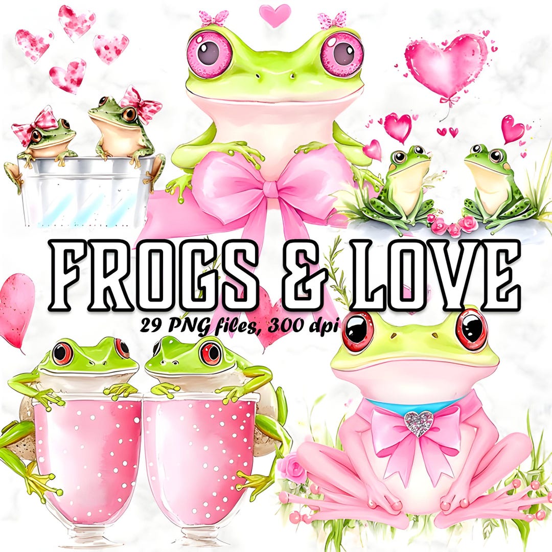 Watercolor Frog Clipart Set, 29 Cute Love Frog Graphics, Valentine's ...