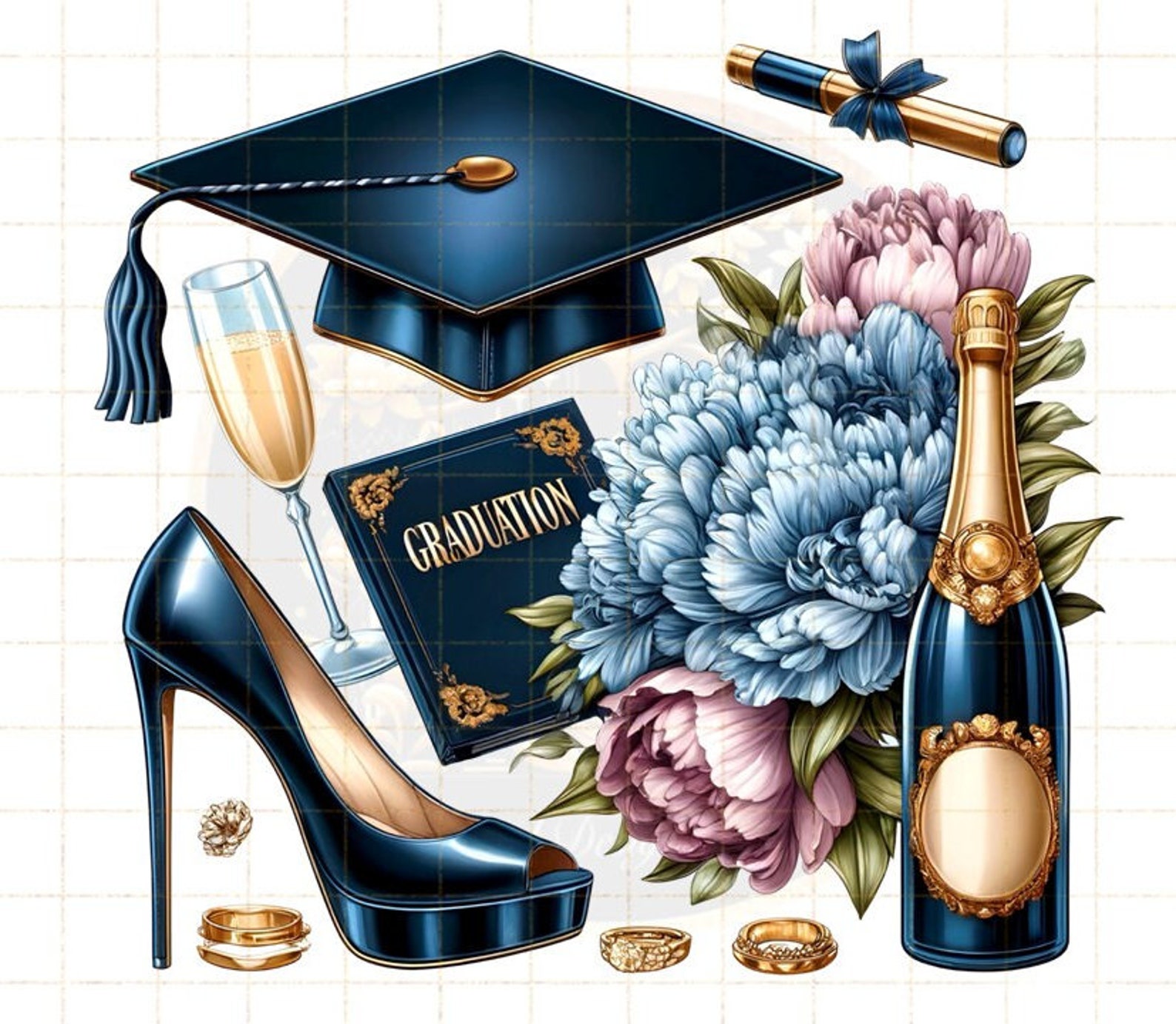 Blue Graduation Clipart Bundle, Transparent Graduation Image, Luxurious ...