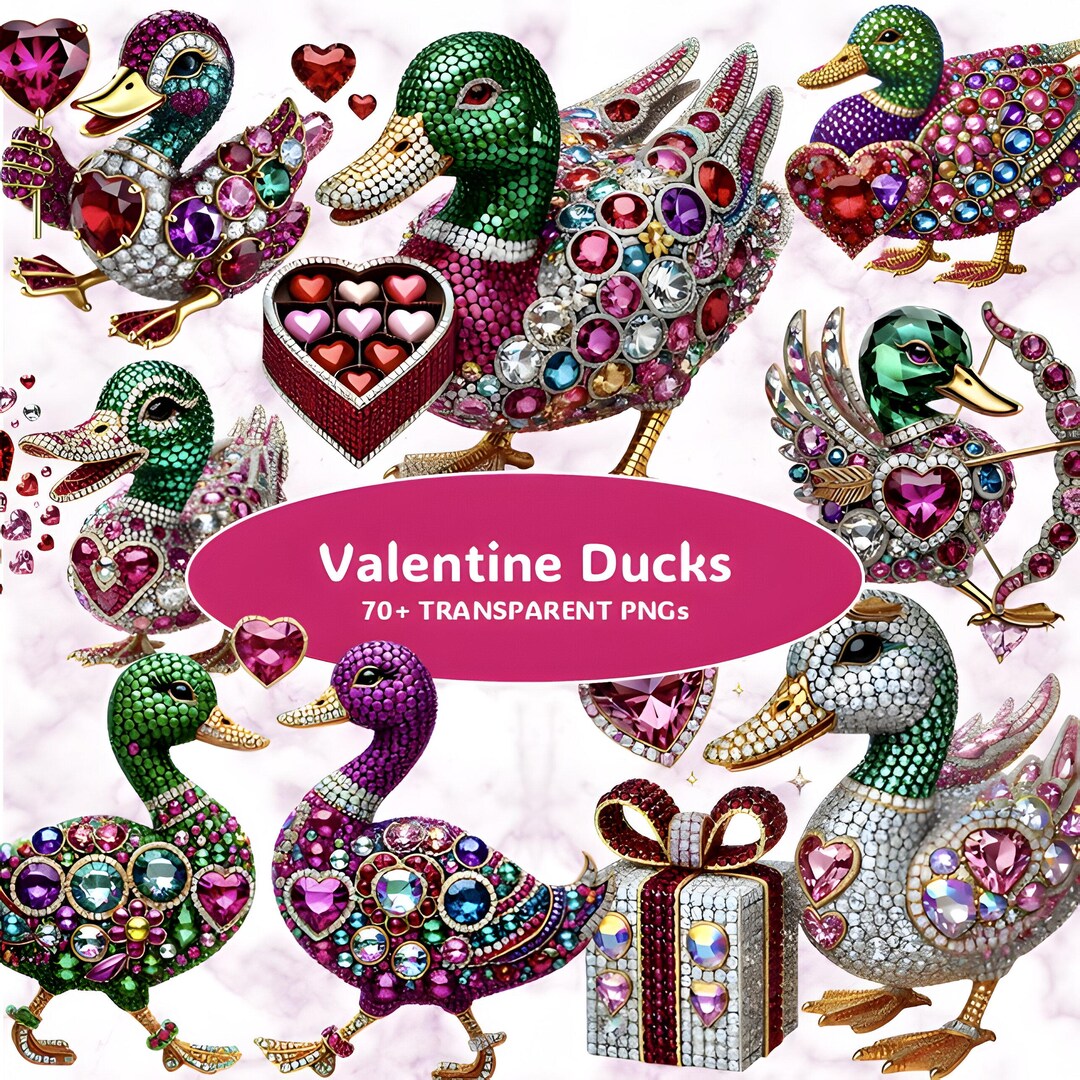 70+ Jeweled Valentine Duck Clipart Bundle PNG – Rhinestone Love Ducks ...