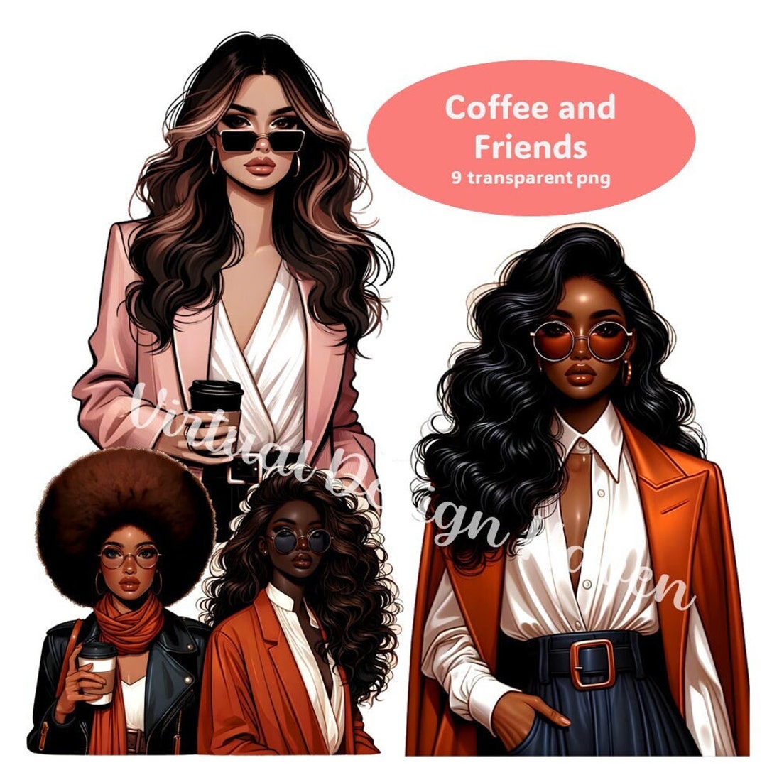 Coffee and Friends Fashion Girl Clipart African Goddess Planner ...