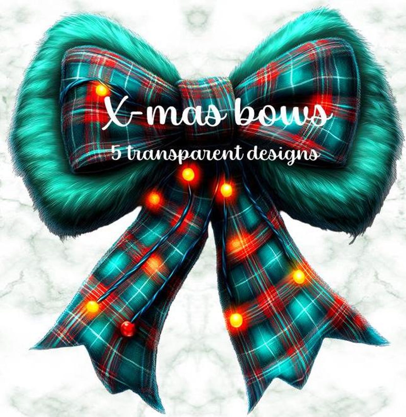 Christmas Green Plaid Bow Clipart Set, Festive Holiday Bow With Lights ...