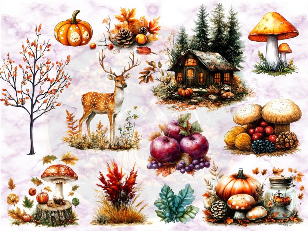 Clipart, Digital, PNG, Watercolor Fall Elements, Planner Clipart ...