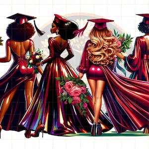 School Graduate in Red Clipart, Burgundy Success Woman PNG, Transparent ...