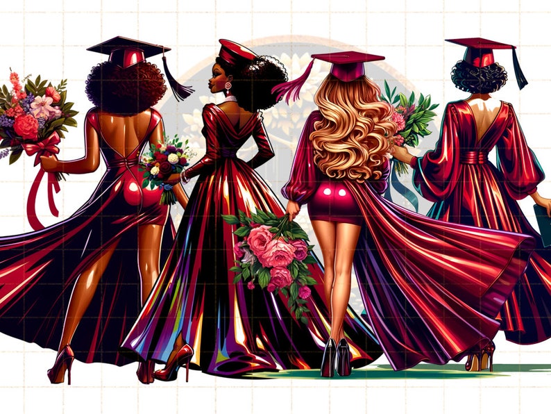 School Graduate in Red Clipart, Burgundy Success Woman PNG, Transparent ...