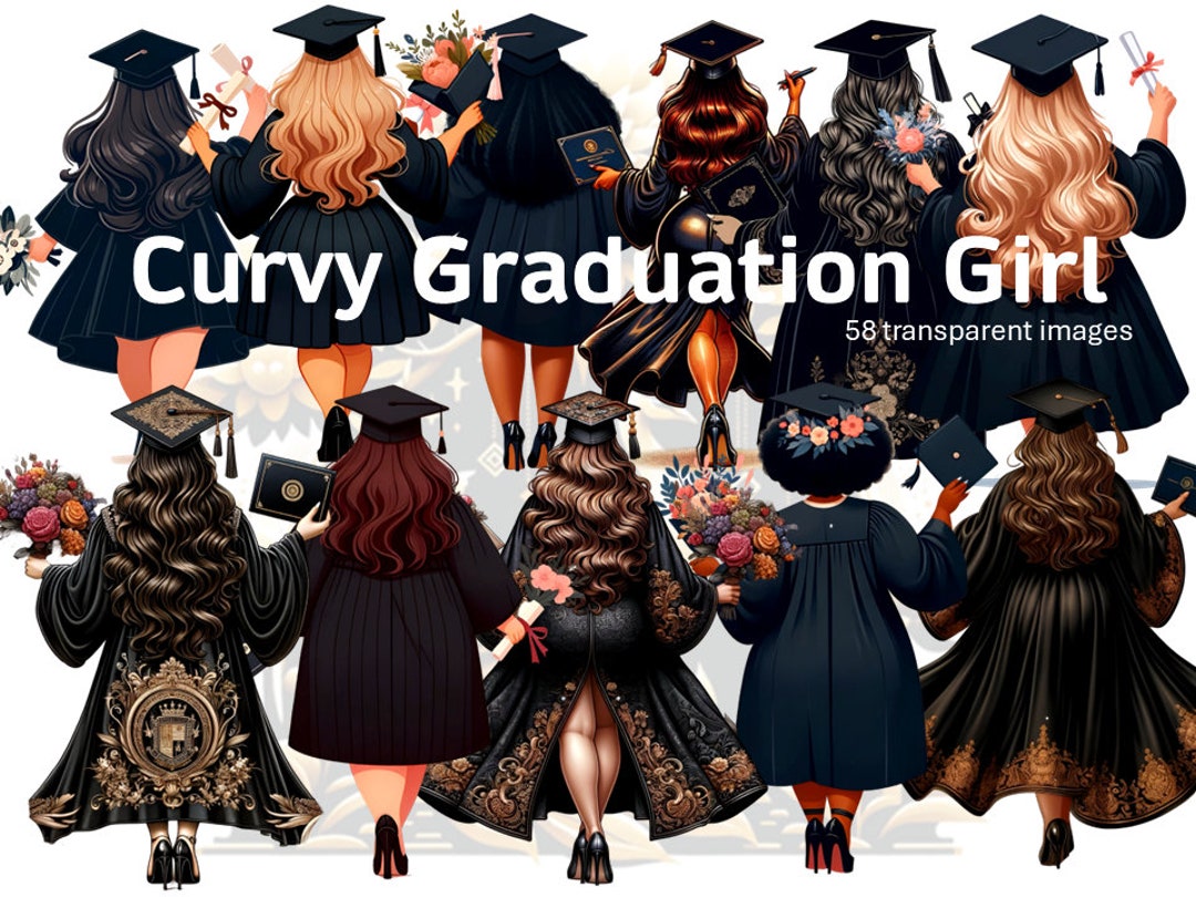 2024 Graduation Girl Clipart Bundle: Cap, Gown, Diploma (digital ...