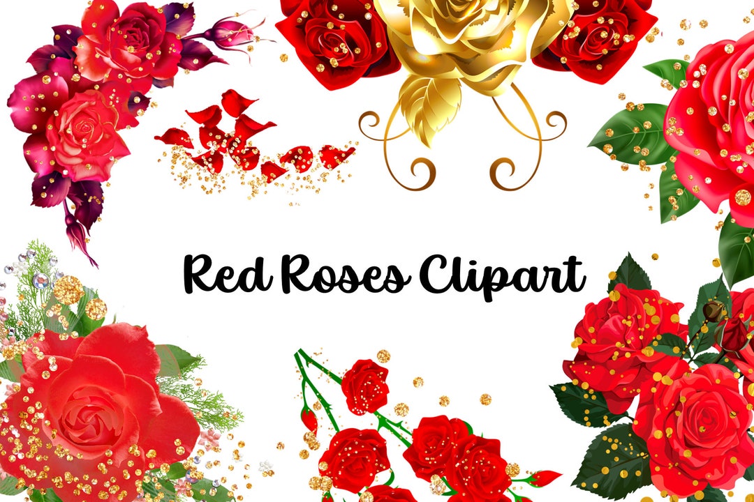 Gold Rose Clipart, Red Rose Illustration, Glam Glitter Rose, Digital ...