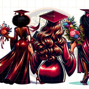 School Graduate in Red Clipart, Burgundy Success Woman PNG, Transparent ...