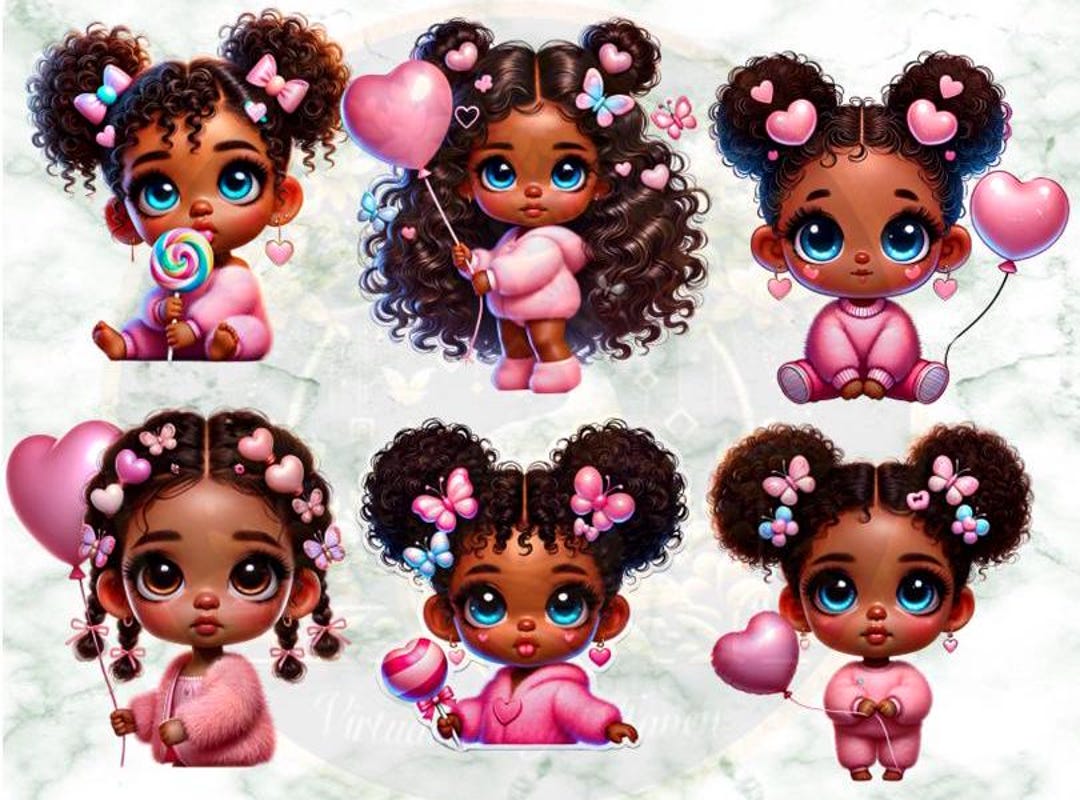 African American Baby Girl Clipart: Pink Afro Kid PNG (digital Download ...