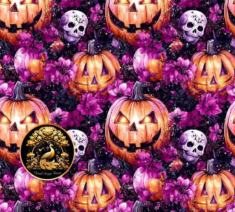 Glitter Glam Halloween Seamless Pattern Bundle: Skull, Pumpkin (digital ...