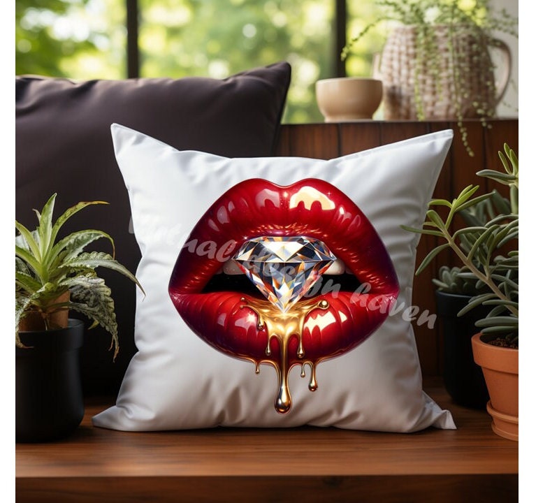 Red Lips Diamond Clipart: Watercolor Illustration, Luxe Sticker ...
