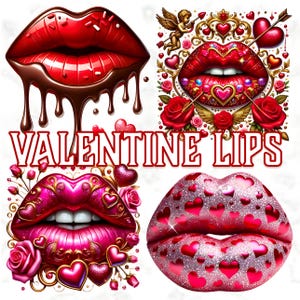Valentine Lips Clipart, 90+ Romantic Lips Digital Stickers, Kiss Lips ...