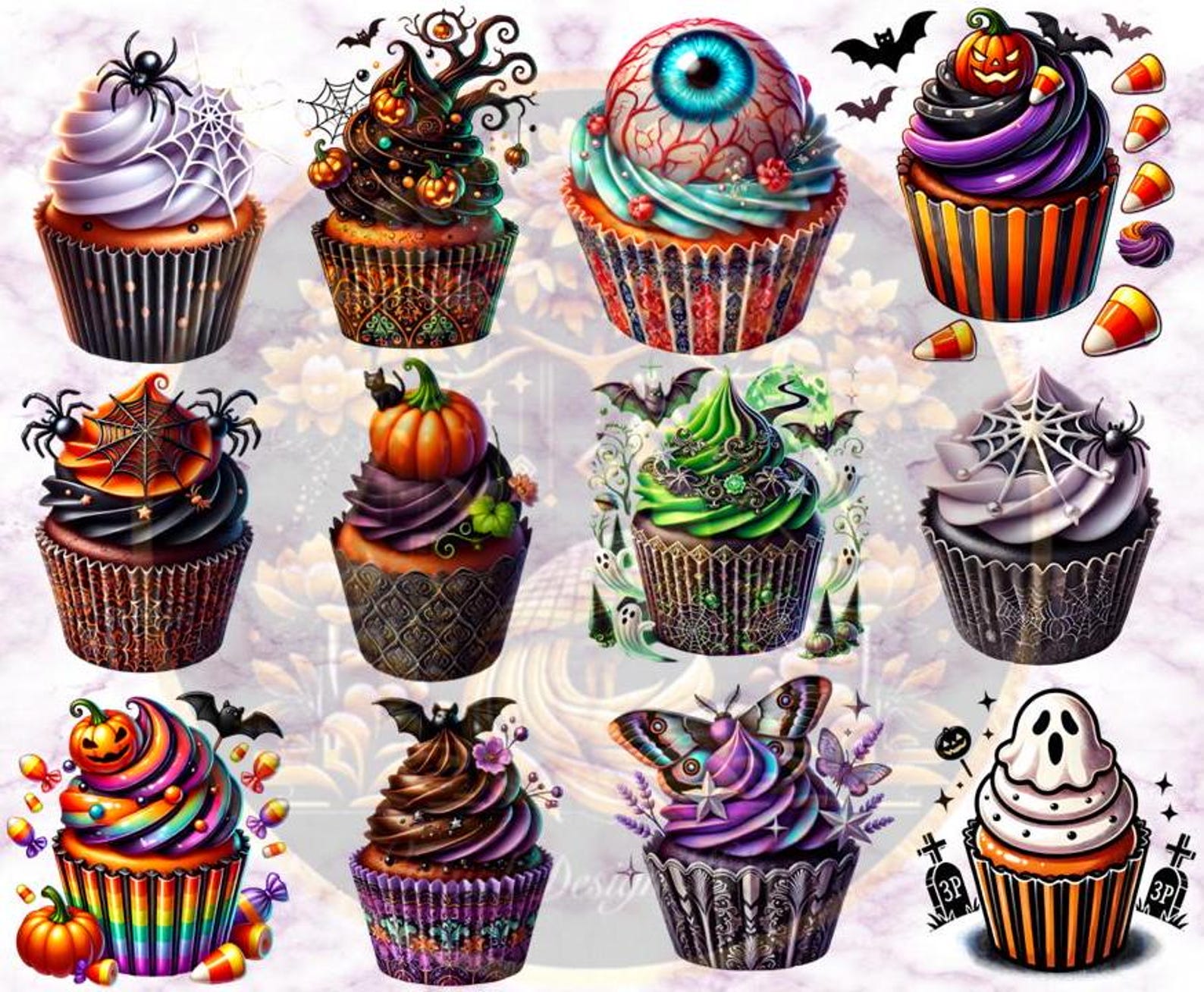 Halloween Cupcakes Clipart Set, Spooky Cupcake PNG, Transparent Files ...