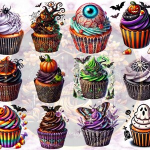 Halloween Cupcakes Clipart Set, Spooky Cupcake PNG, Transparent Files ...