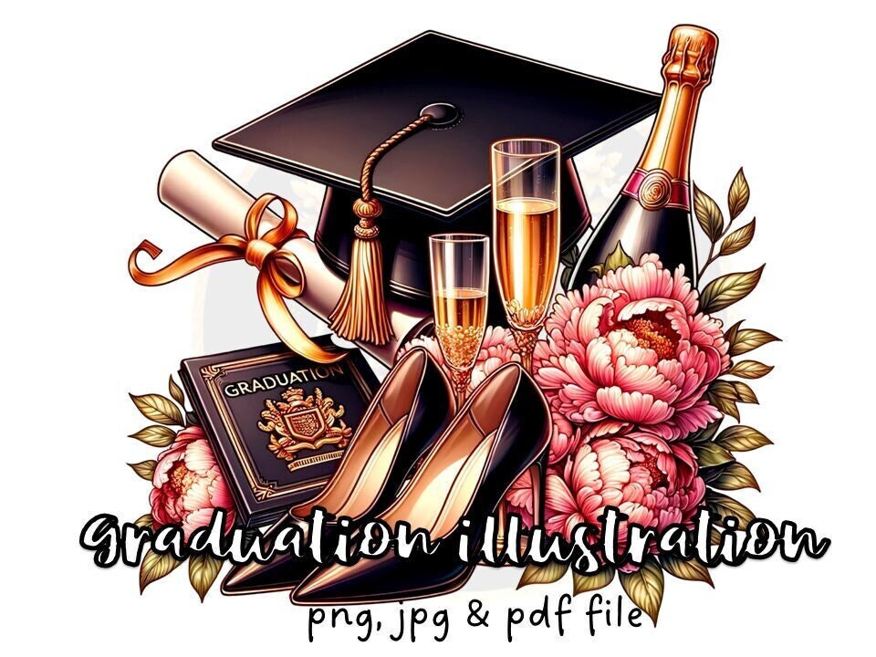 Glam Graduation Clipart, Luxurious Digital Art, Grad Hat Diploma High ...