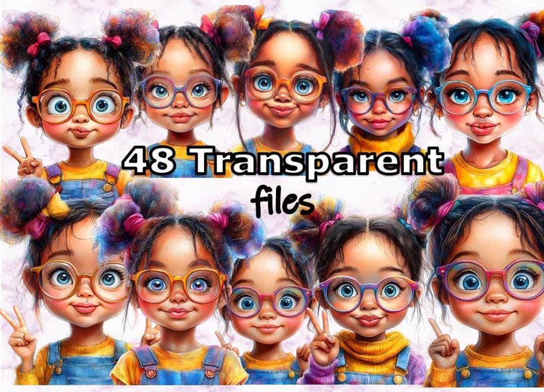 Quirky African American Girl Clipart Bundle: 48 PNG Files (digital ...