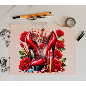 Glam Red Heels & Lipstick Clipart: Fashion PNG (digital Design) - Etsy