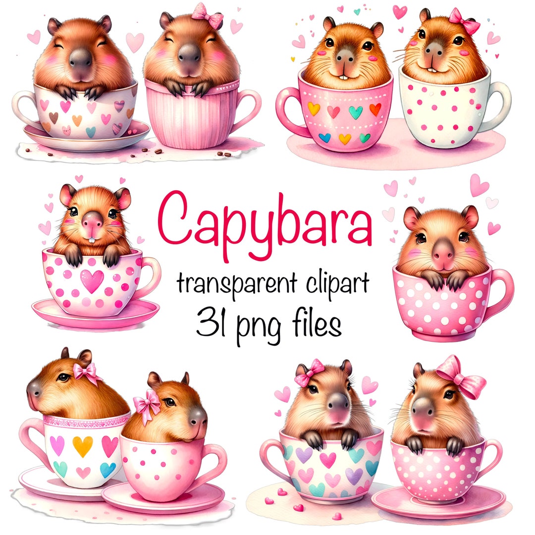Watercolor Cute Capybara Clipart, Pink Capybara Transparent PNG ...