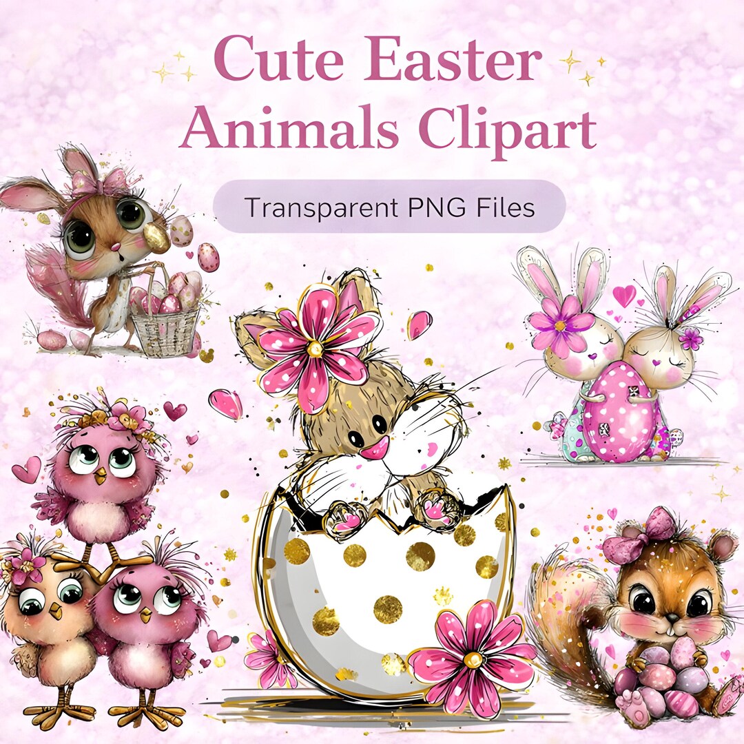 Cute Easter Animals Clipart – Bunny & Chicks Watercolor PNG Set - Etsy