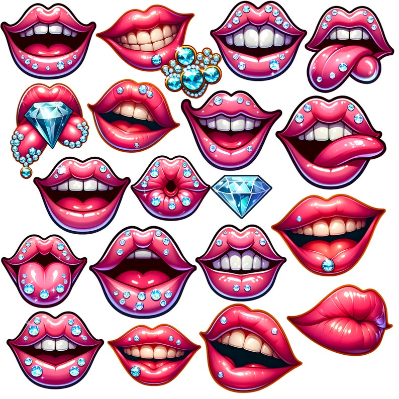 Diamond Lips Cartoon Clipart Bundle - 54 PNG Files, Glamorous Lip Art ...