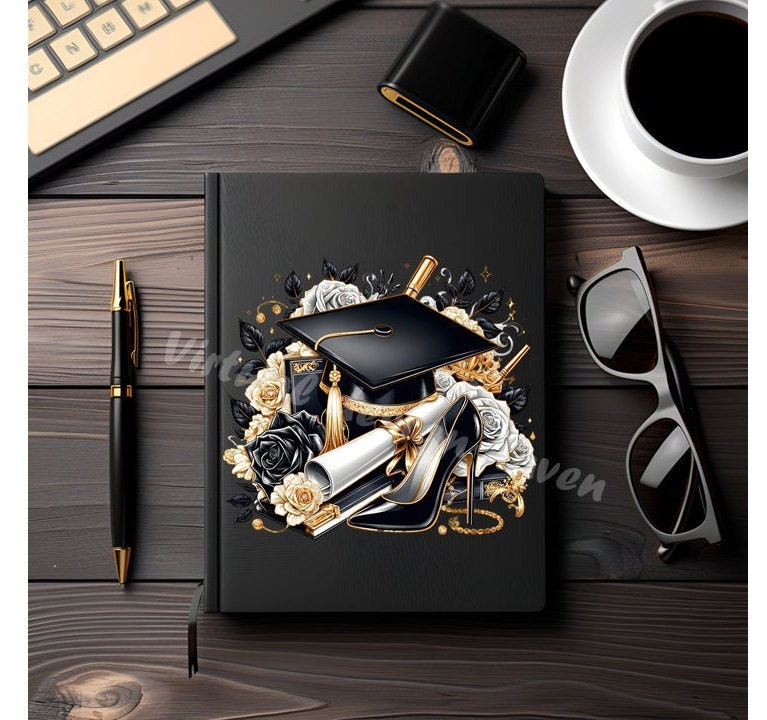 Black Gold White Graduation Clipart Illustration, Luxurious Glam ...