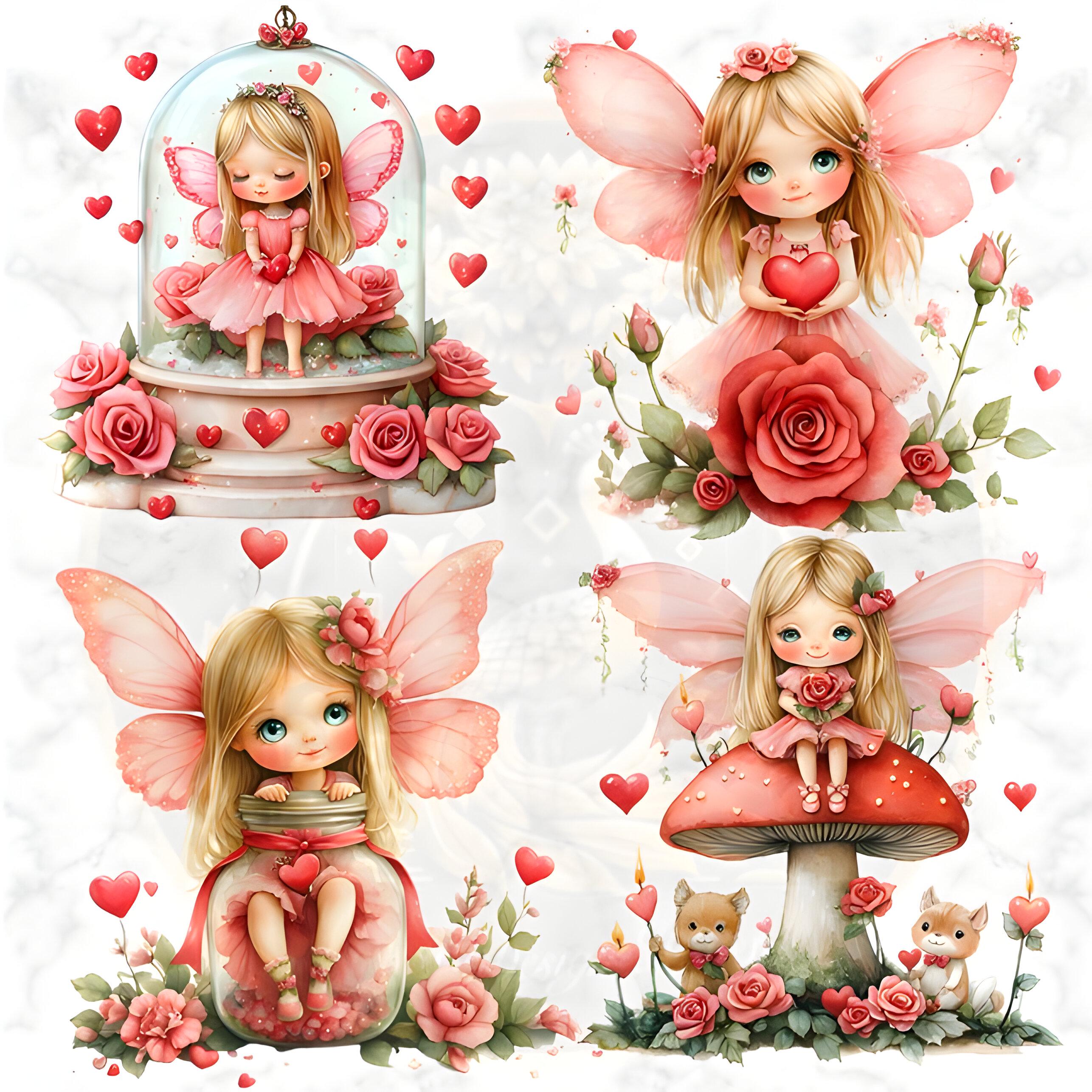 Valentine Fairy Clipart: Watercolor PNG Bundle (80+ Files) (commercial ...