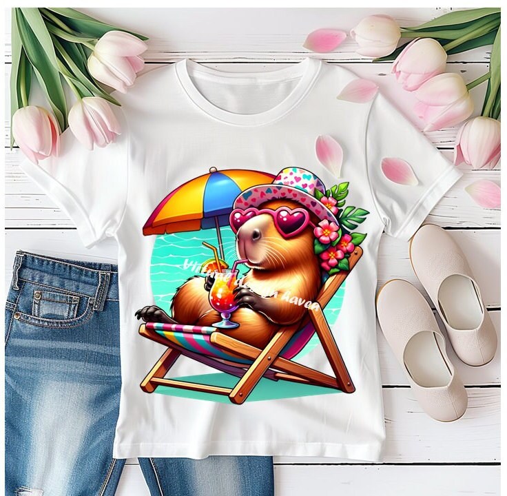 Summer Capybara Sublimation, Whimsical Beach Clipart, Chic Happy PNG ...