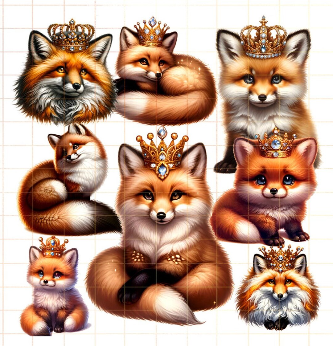 Royal Fox Clipart Bundle: Glam Animal Illustrations (PNG Digital ...